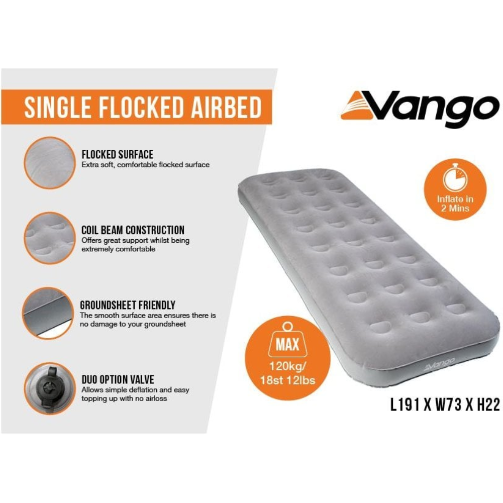 Vango Single Flocked Airbed (Dark Grey) – Summits Outdoor