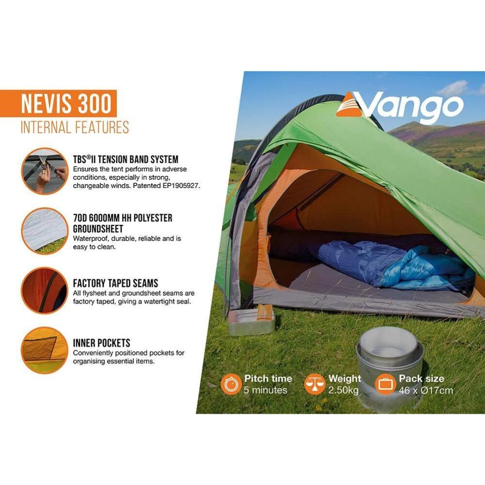 Vango Nevis 300 Tent - 3 Man Trekking/Backpacking Tent – Summits Outdoor