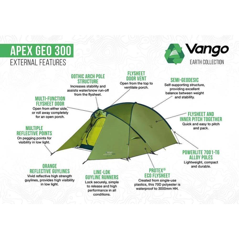 Vango Apex Geo 300 Tent - 3 Man Semi-Geodesic Trekking Tent (Pamir Gre ...